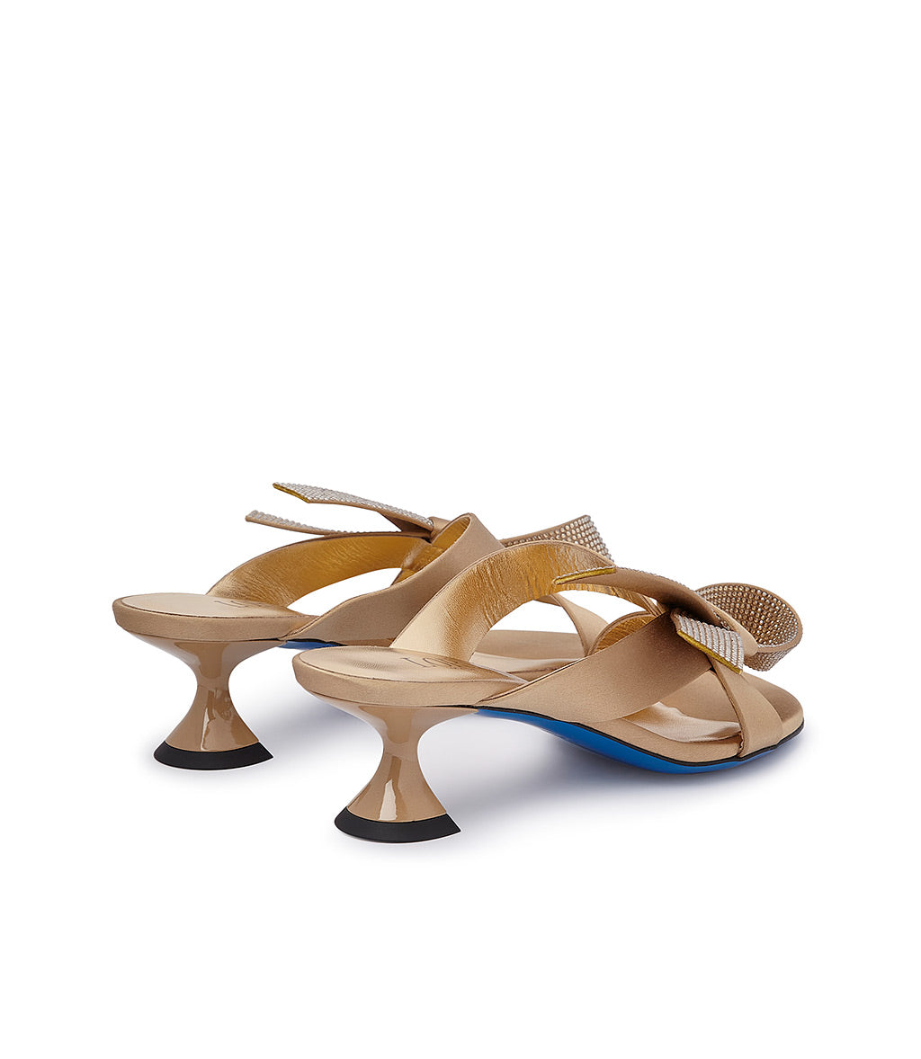 Rhinestoned Bronze satin sandals | Loriblu
