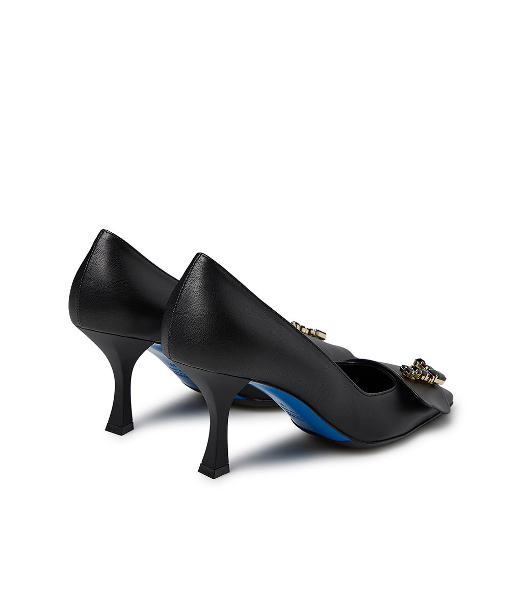 Rhinestone Logo Signature black nappa leather pumps | Loriblu