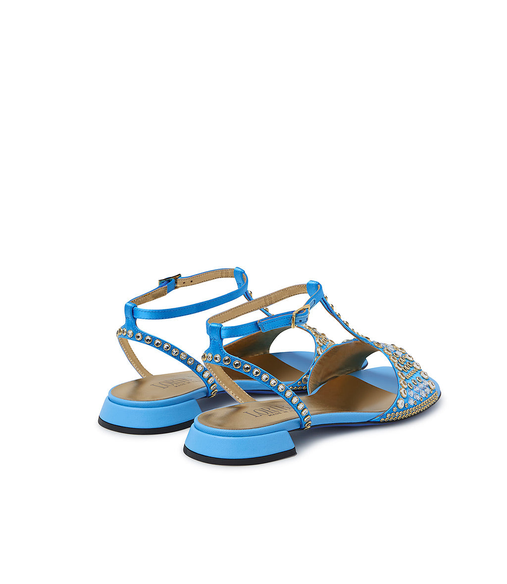 Persian blue satin and suede jewel sandal | Loriblu