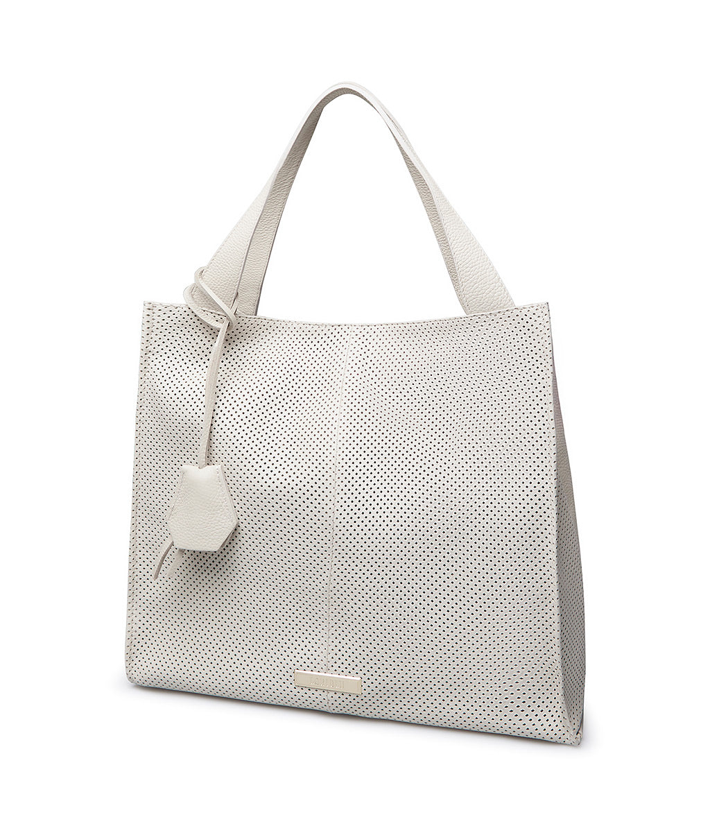 Milk white grained leather shopper bag | Loriblu