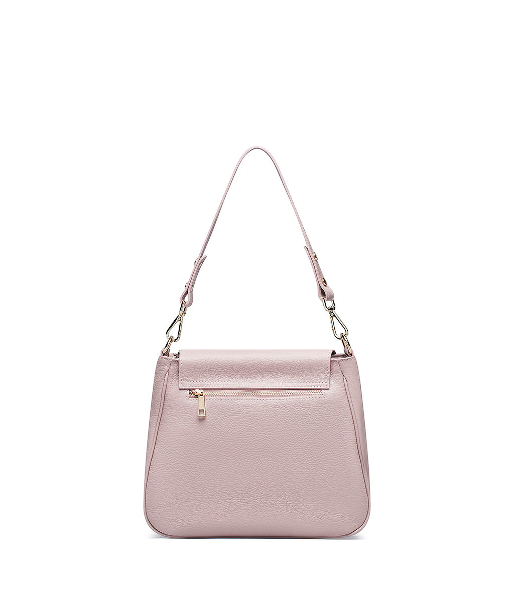 Powder pink grained leather shoulder bag | Loriblu