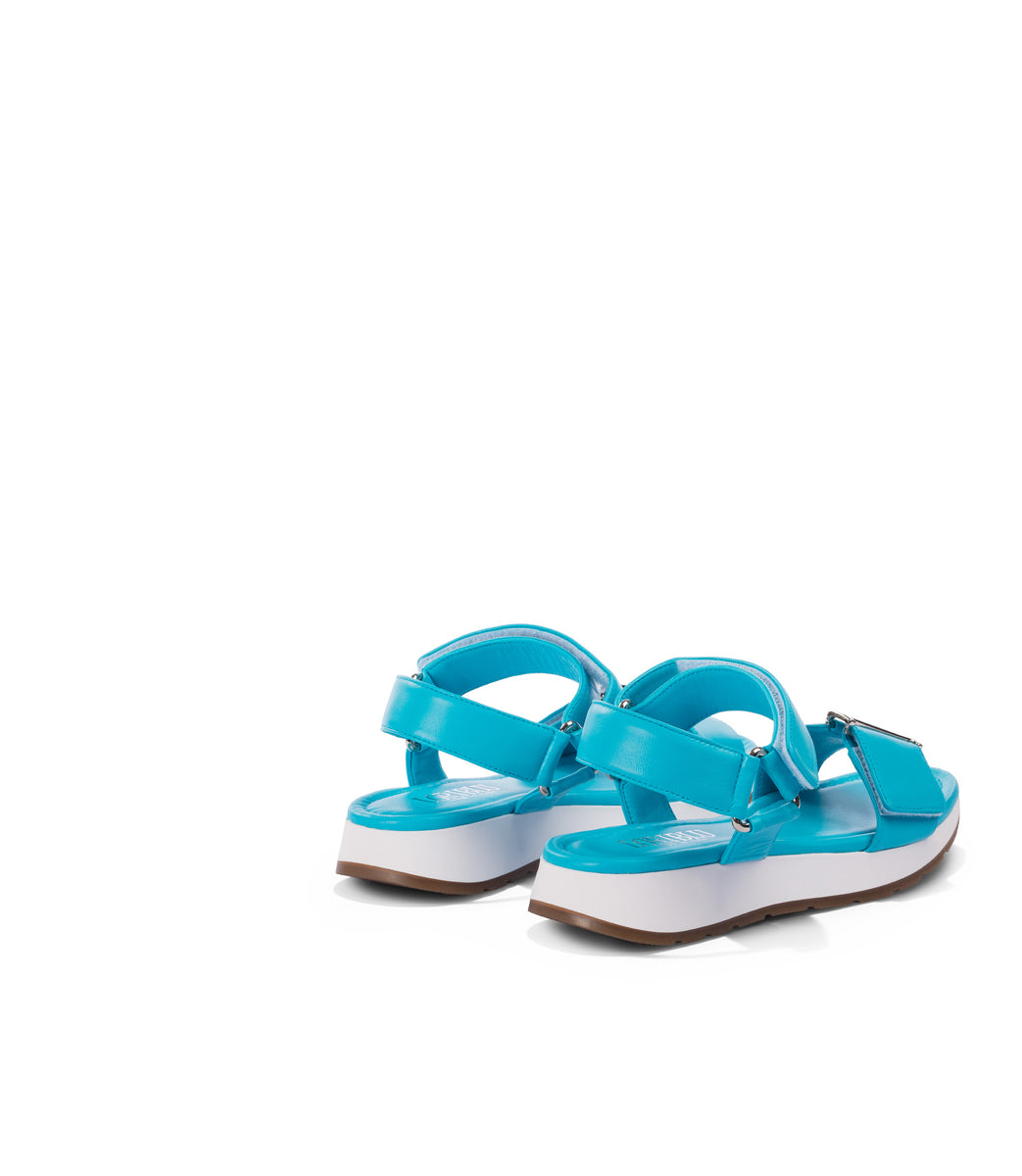 Logo-buckle light blue nappa leather sandals | Loriblu